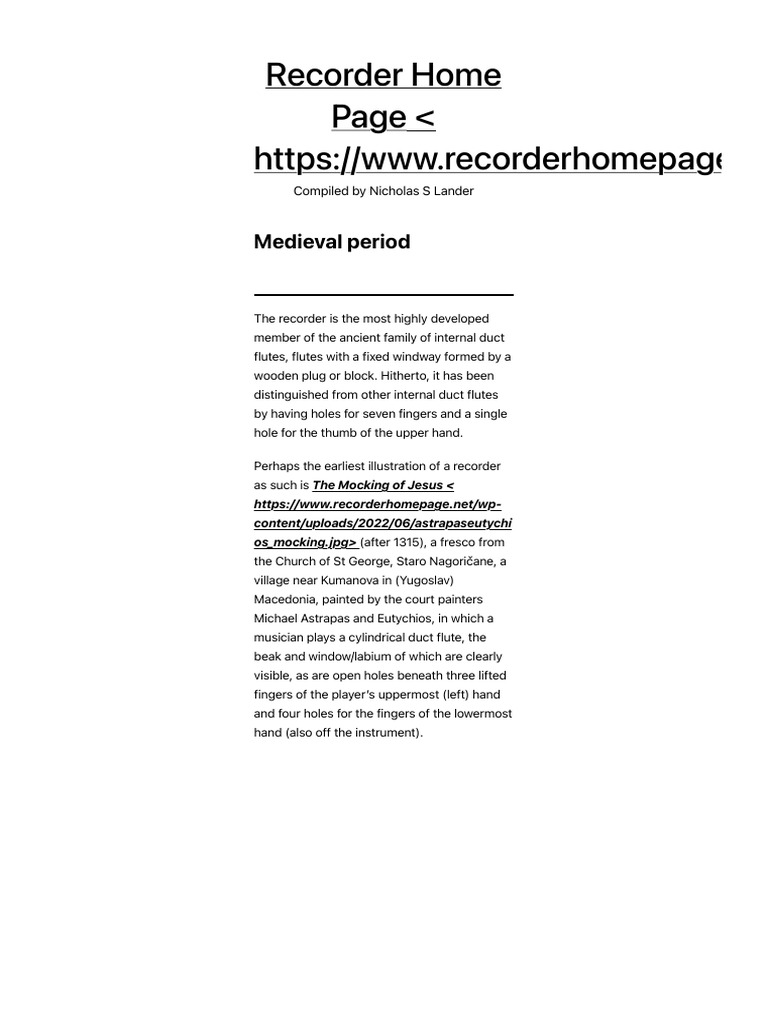 Medieval Recorders: History and Examples | PDF | Recorder (Musical ...