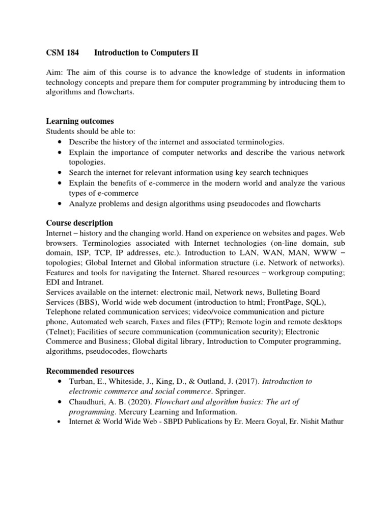 CSM 184 Introduction To Computers II | PDF