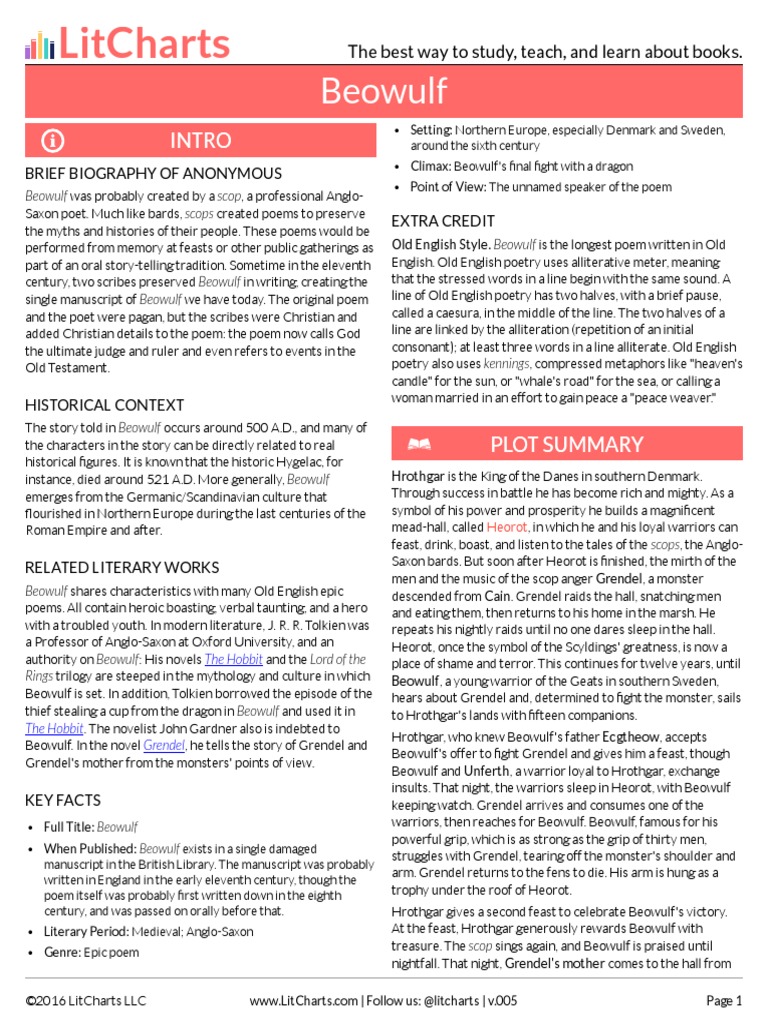 Beowulf LitChart | PDF | Beowulf | English Heroic Legends