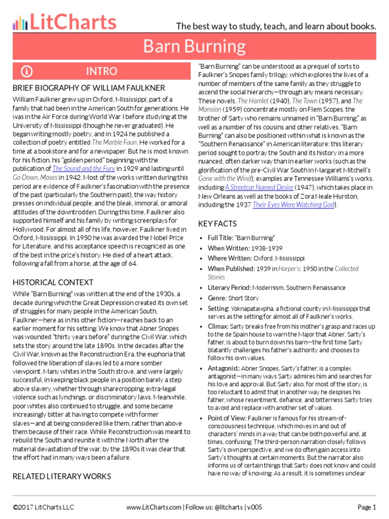 Barn Burning LitChart | PDF | William Faulkner | Narration