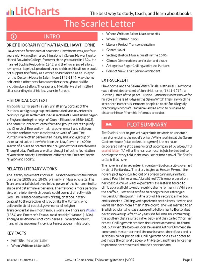 The Scarlet Letter LitChart | PDF | The Scarlet Letter | Nathaniel ...