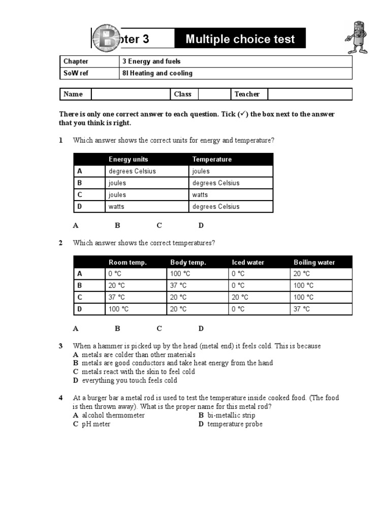 8I Heating and Cooling Multiple Choice Test | PDF | Building Insulation ...