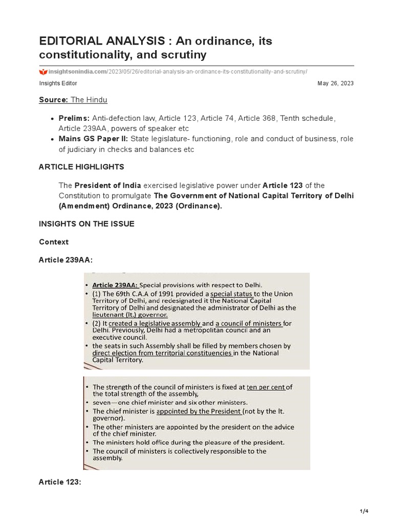 EDITORIAL ANALYSIS An Ordinance Its Constitutionality and Scrutiny ...