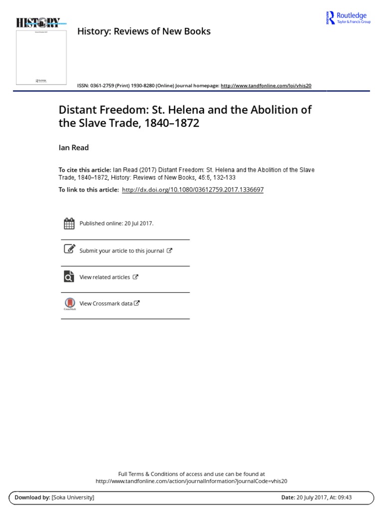 Review of Distant Freedom ST Helena and | PDF | Abolitionism | Slavery