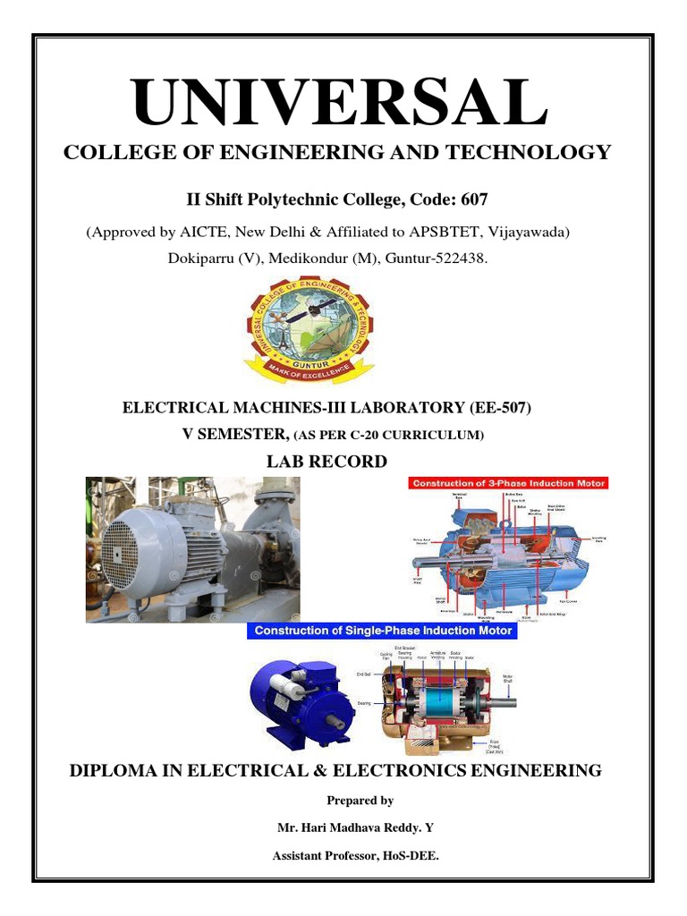 EM-III Lab DEE C20 Front Pages AC Machine | PDF | Electrical Connector ...