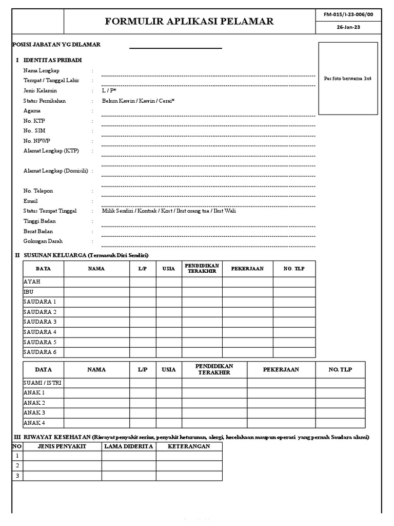 Formulir Aplikasi Pelamar | PDF
