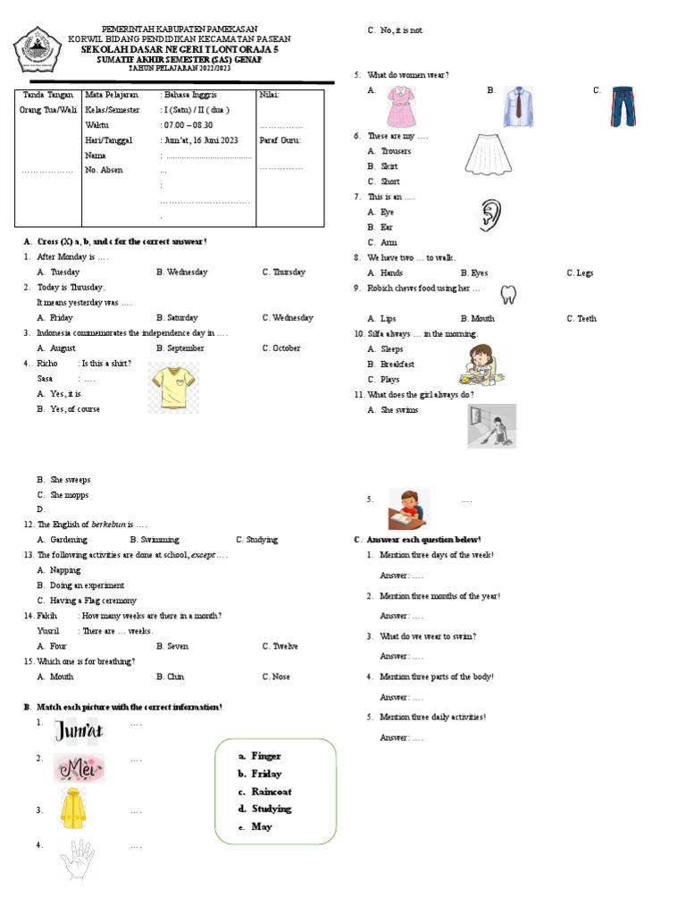 Sas Bahasa Inggris SMT2 KLS1 | PDF