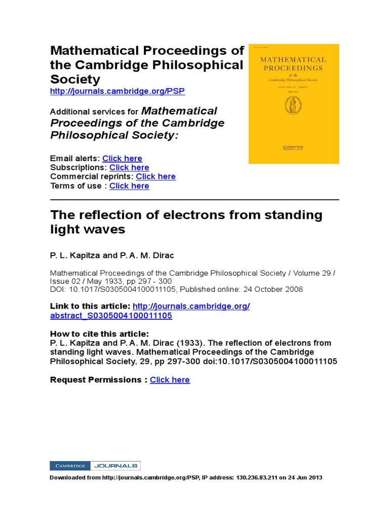 Kapitza 1933 | PDF | Photon | Electron
