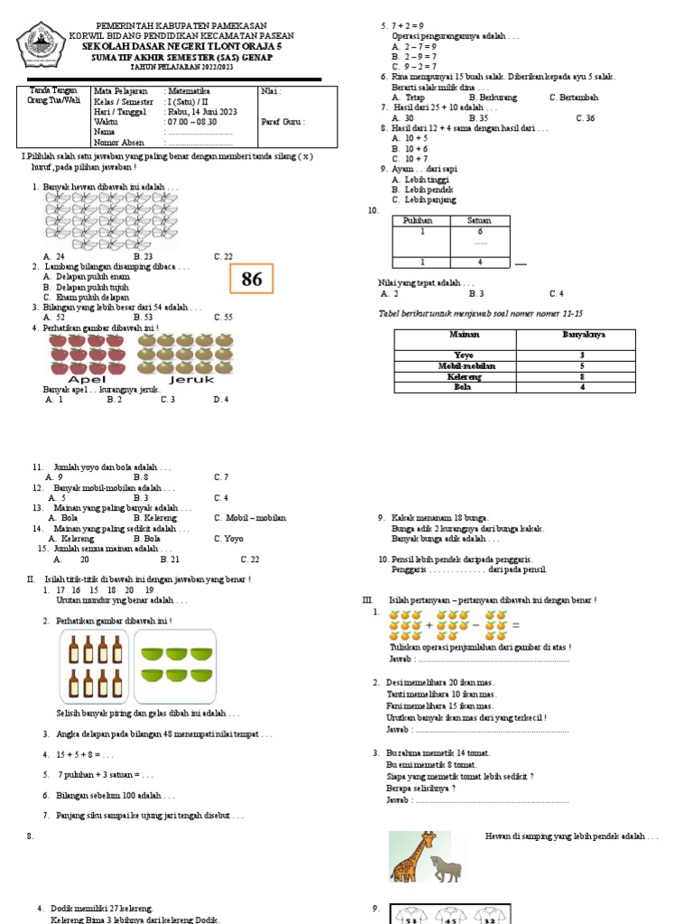 Sas Matematika Smt2 Kls1 Pdf