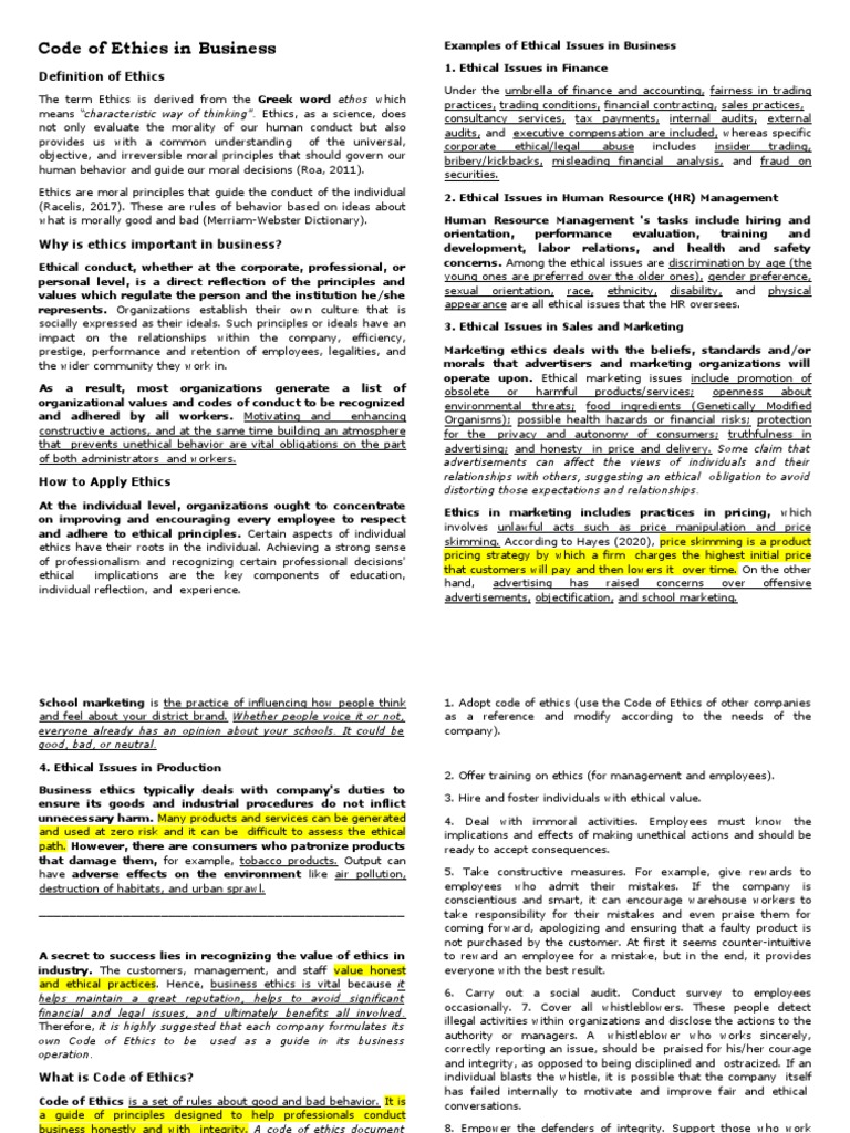 Business Ethics and Code of Conduct | PDF | Business Ethics | Business