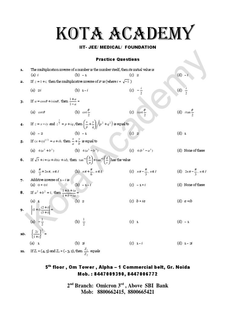 Maths DPP | PDF | Complex Number | Equations