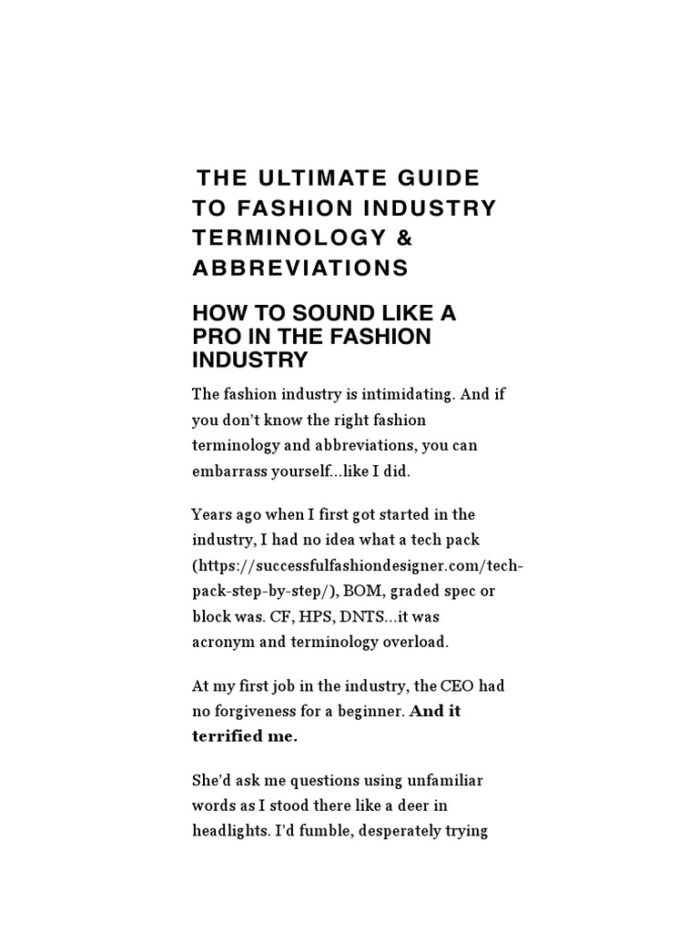 Fashion Terminology + Abbreviations (FREE PDF Download) | PDF | Gauge ...