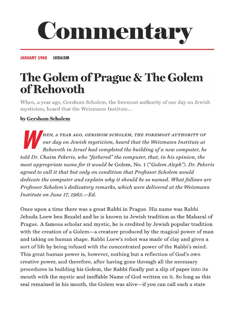 The Golem of Prague & The Golem of Rehovoth | PDF