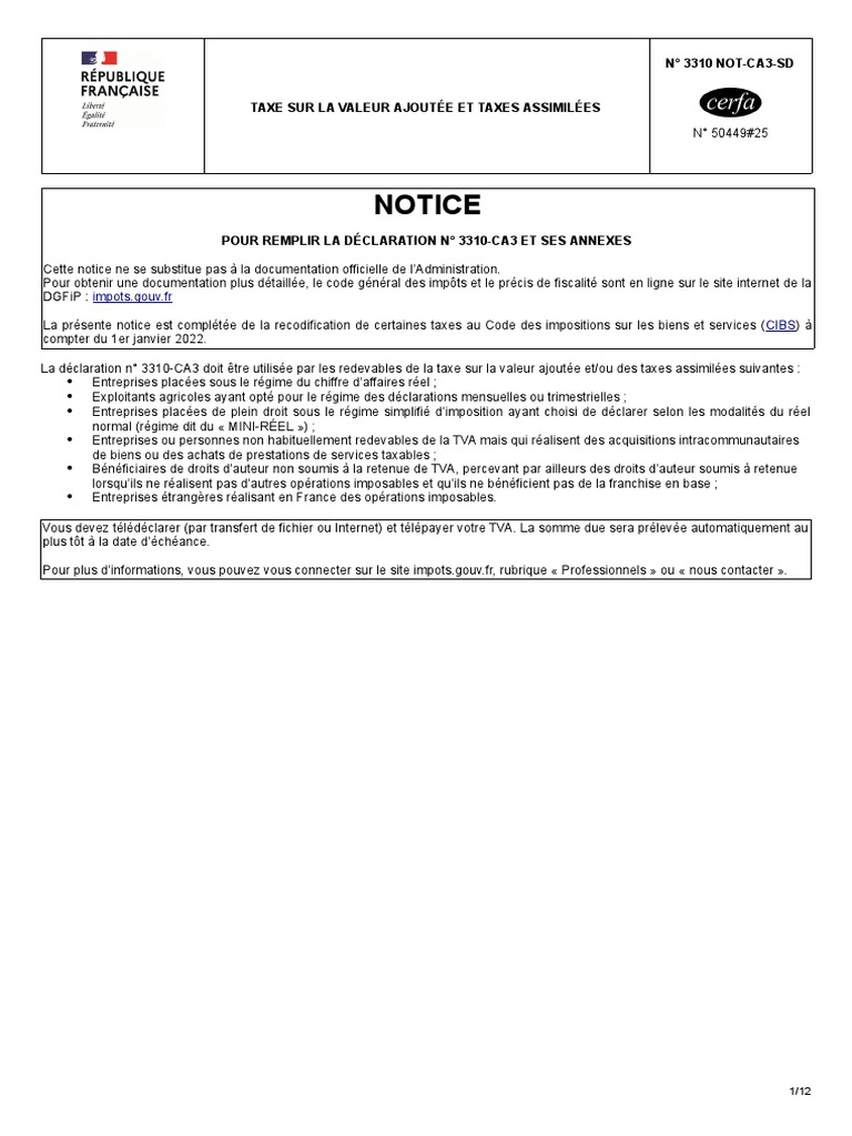 Déclaration 3310-CA3 : Guide Pratique | PDF | Taxe sur la valeur ...