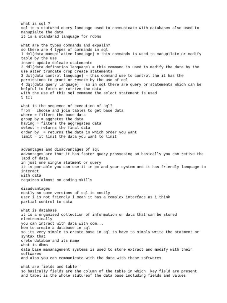 SQL Q and A | PDF | Sql | Table (Database)