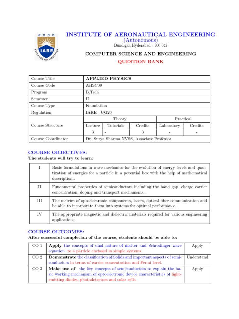 Applied Physics QB | PDF | P–N Junction | Semiconductors
