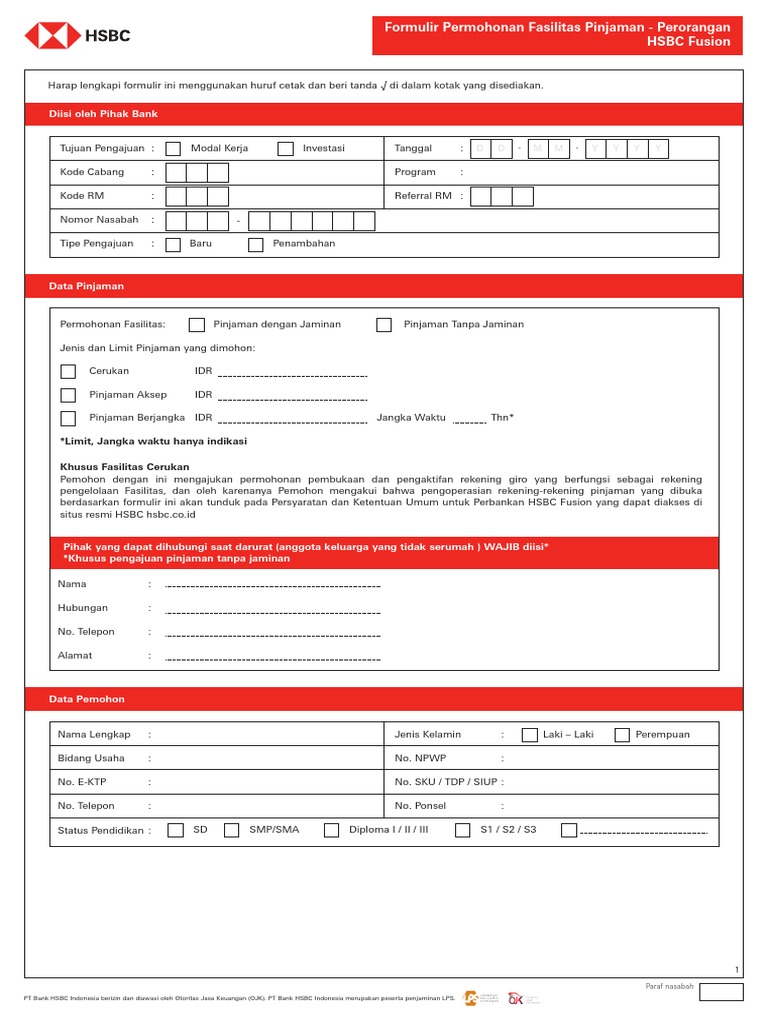 Formulir Permohonan Pinjaman HSBC | PDF