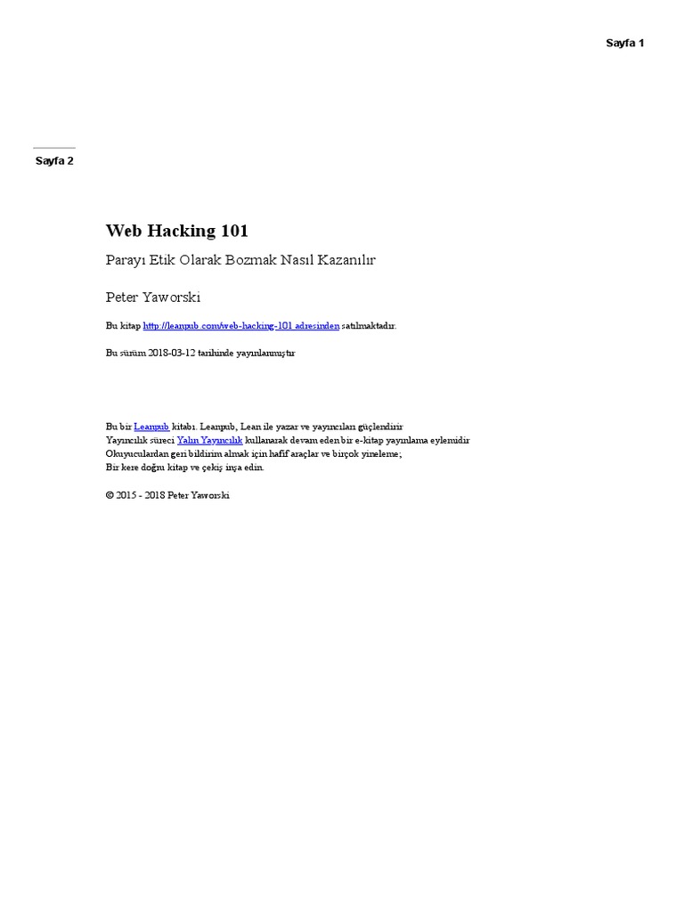 Web Hack NG 101: Parayı Et K Olarak Bozmak Nasıl Kazanılır Peter Yaworsk | PDF