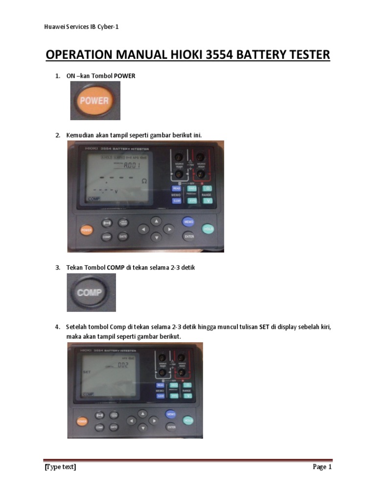 Operation Manual Hioki 3554 Battery Tester | PDF