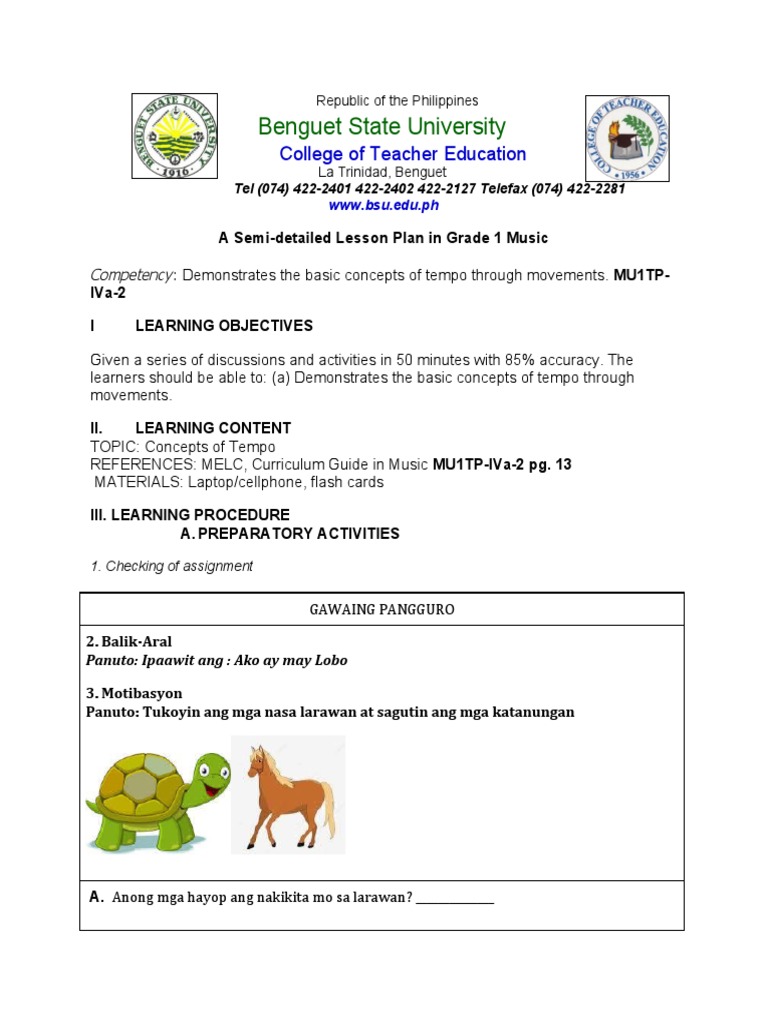 Semi detailed lesson plan Music1 | PDF