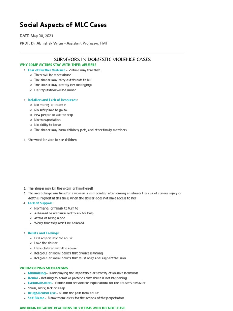Social Aspects of MLC Cases | PDF | Domestic Violence | Sexual Assault