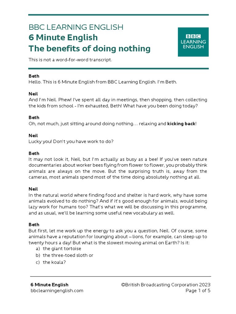 The Benefits of Doing Nothing | PDF