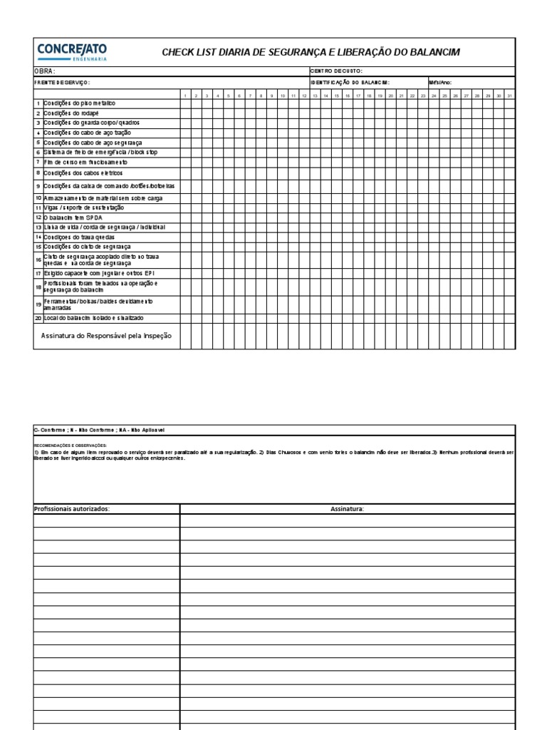 Modelo de Check List de Balancim | PDF