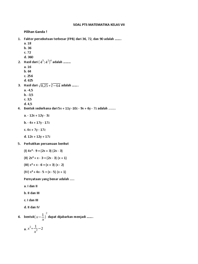 Soal PTS MTK | PDF