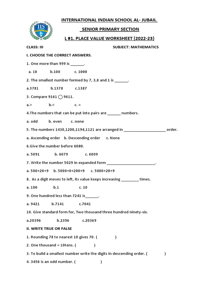 Class 3 Maths | Download Free PDF | Numbers | Arithmetic