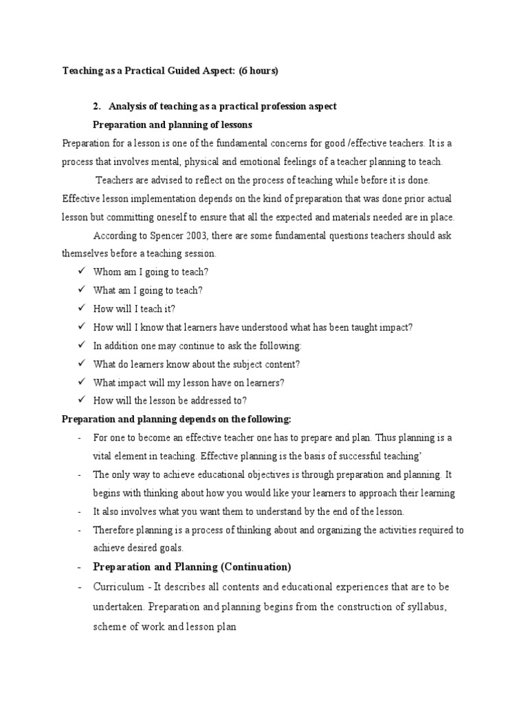 4 Lect Preparation and Planning | PDF | Teachers | Lesson Plan
