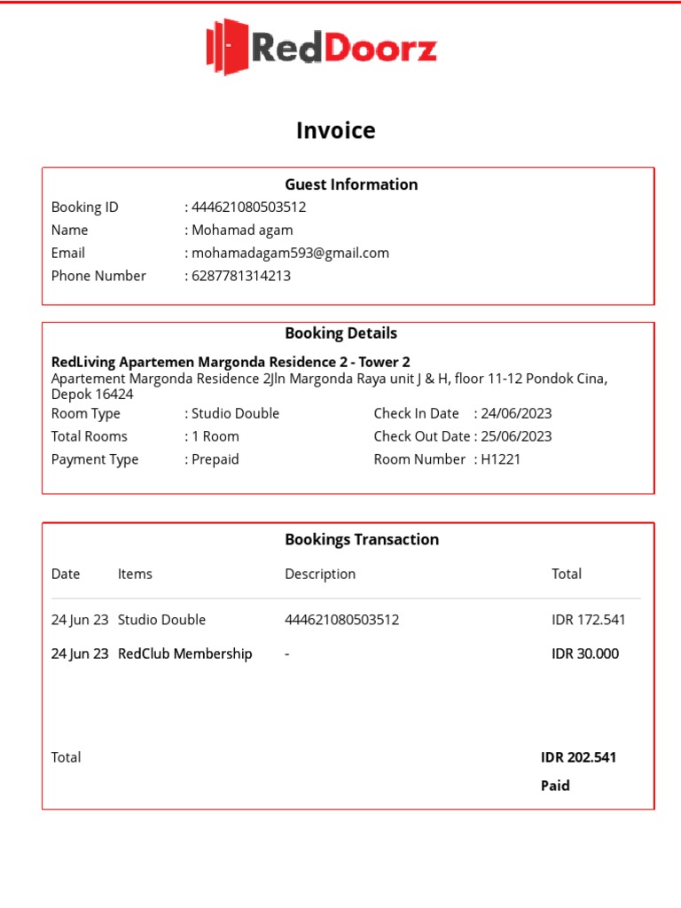 Booking Invoice | PDF