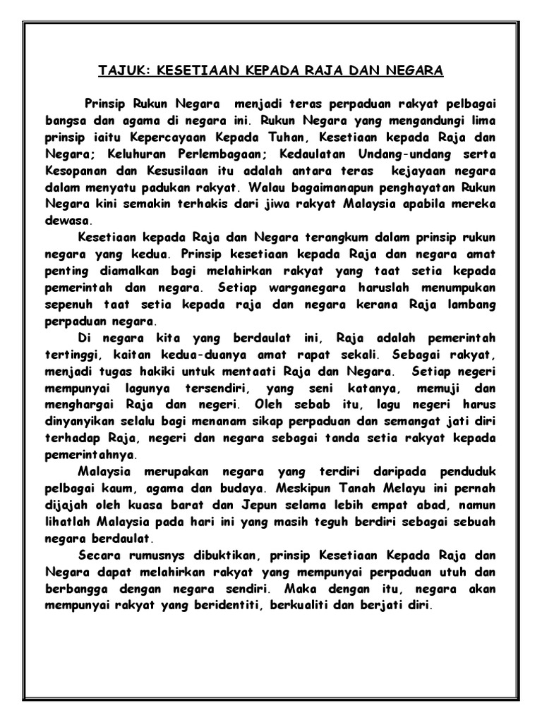 Esei-Kesetiaan-Kepada-Raja-Dan-Negara (Sekolah) | PDF