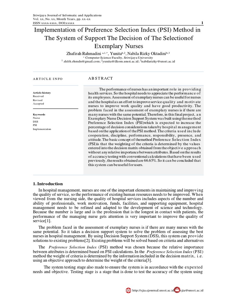 Implementation of Preference Selection Index (PSI) Method in The System of Support The Decision ...