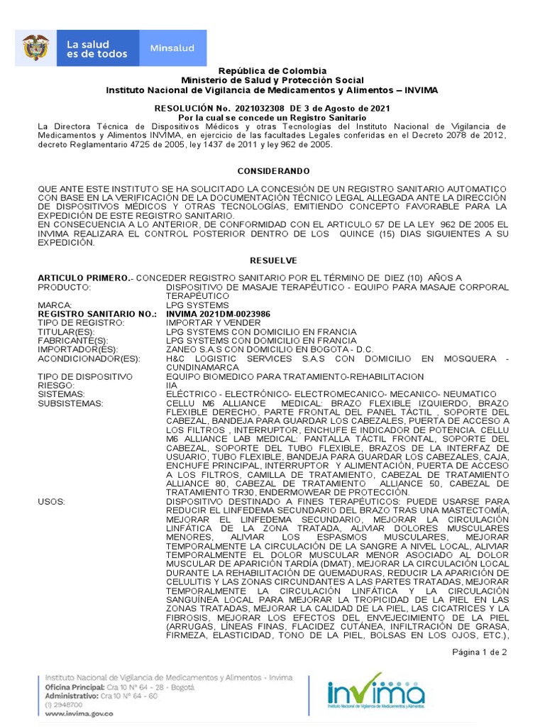 INVIMA 2021DM-0023986 Cellu M6 Alliance - Lab Medical | PDF | Cuidado ...