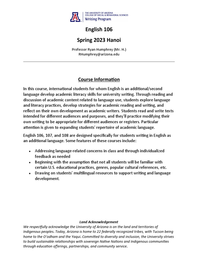 Syllabus 106 Spring 2023 Hanoi 2 | PDF | Plagiarism | Academic Integrity