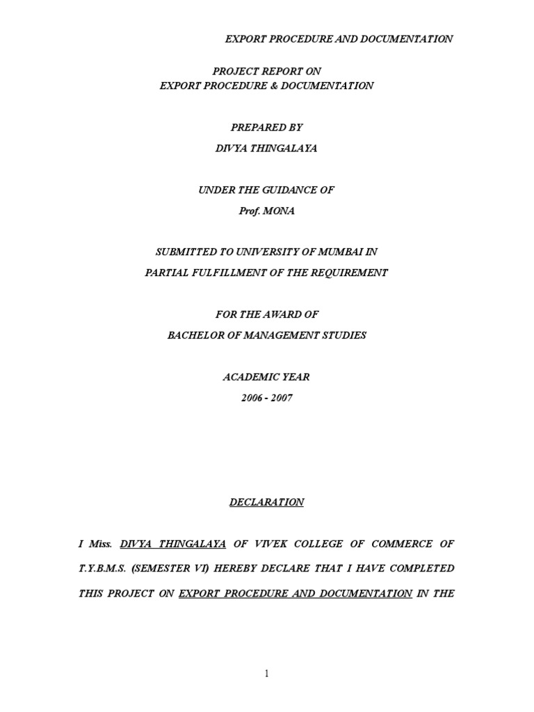 Export Procedure and Documentation Project Report On 110715011131 ...