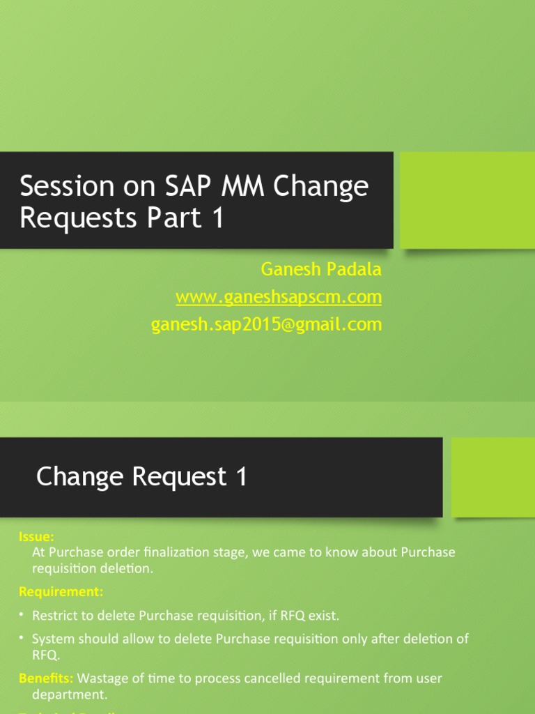 Sessions On SAP MM Change Requests Part 1 | PDF