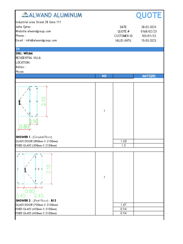 Quotation For Glass Door and Fixed G... - ENG-WISAM | PDF | Service ...