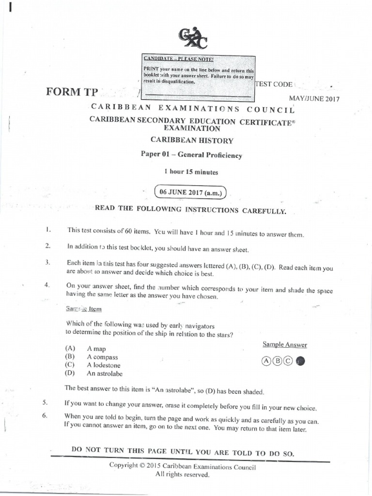 CSEC Paper 1 HISTORY 2017 | PDF