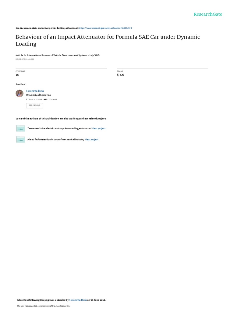 Behaviour of An Impact Attenuator For Formula SAE Car Under Dynamic ...
