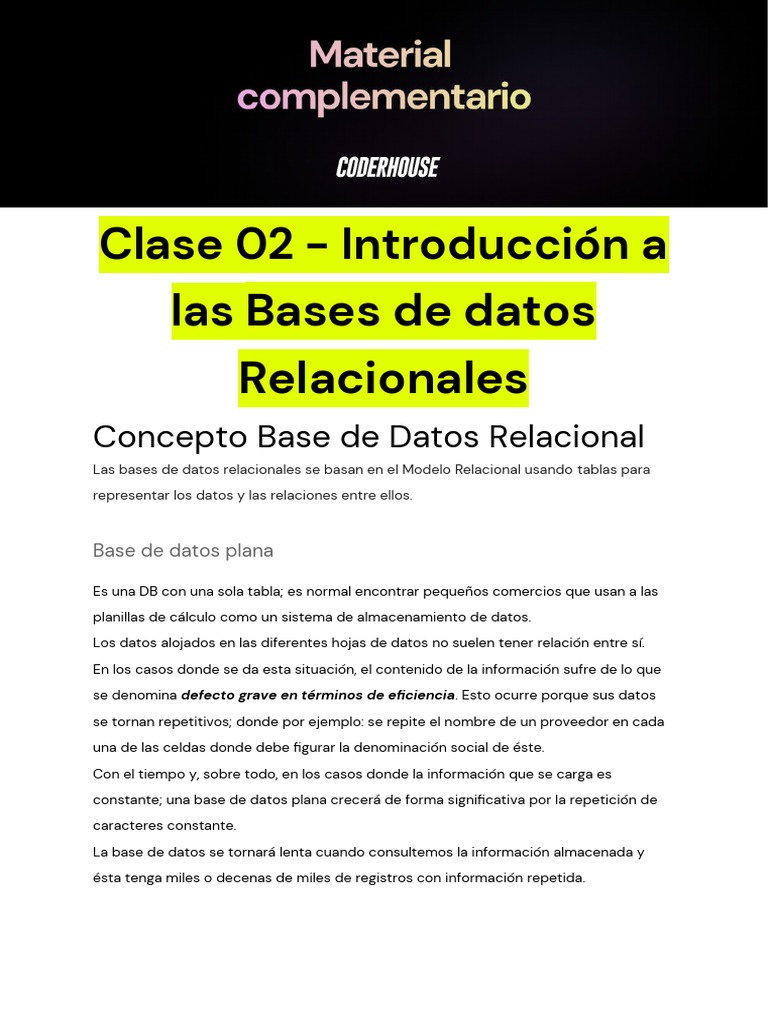 Clase 02 - SQL - Introducción A Las Bases de Datos Relacionales | PDF | Mi sql | Base de datos ...