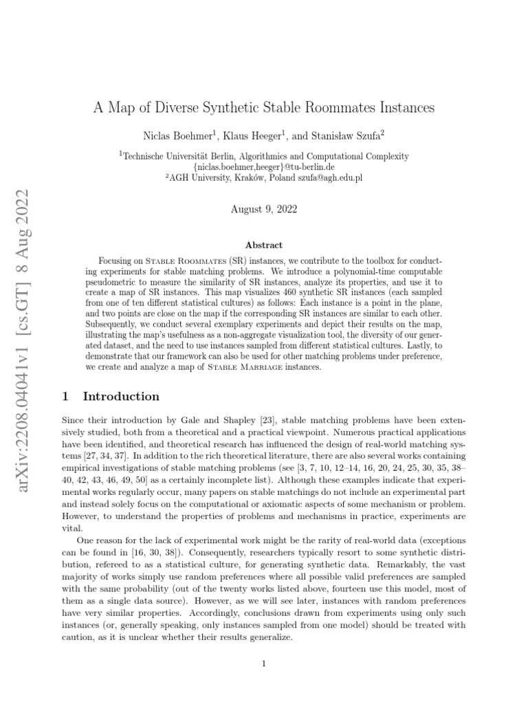 A Map of Diverse Synthetic Stable Roommates Instances | PDF | Matrix ... A Map of Diverse Synthetic Stable Roommates Instances | PDF | Matrix ...