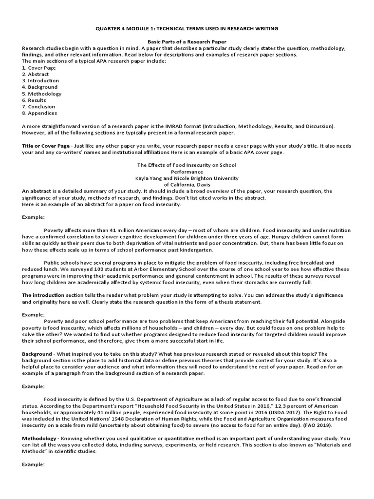 Q4 M1 Technical Terms Used in Research Writing | PDF | Research Design ...