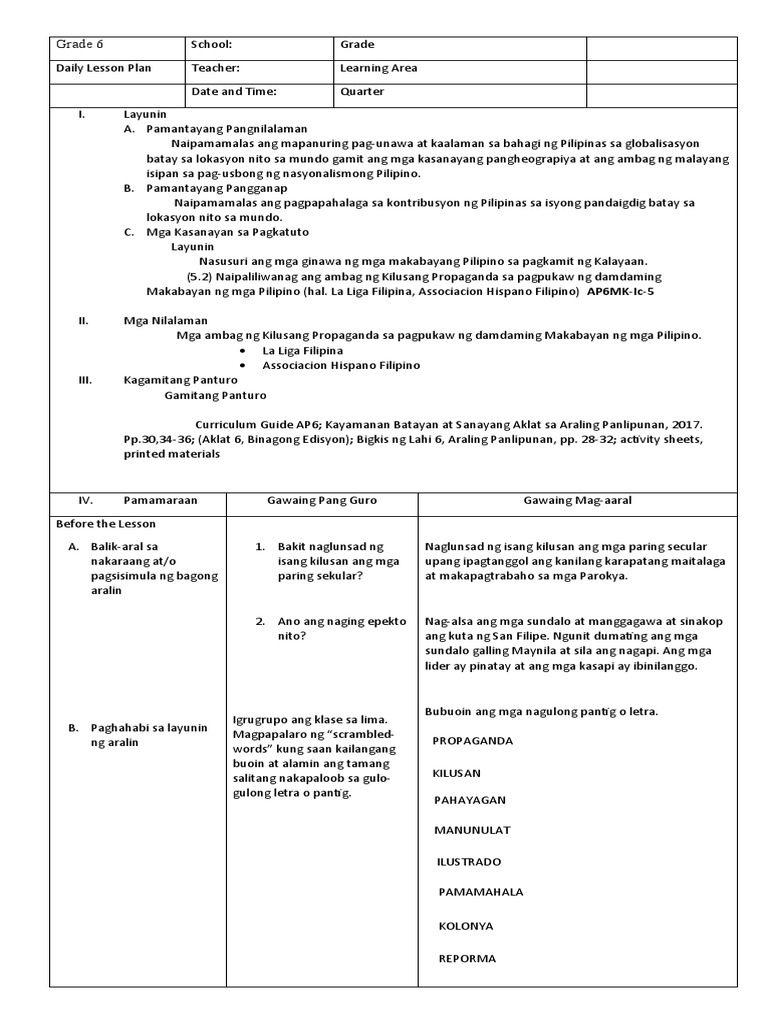 Banghay Aralin Sa Araling Panlipunan 6 | PDF Banghay Aralin Sa Araling Panlipunan 6 | PDF