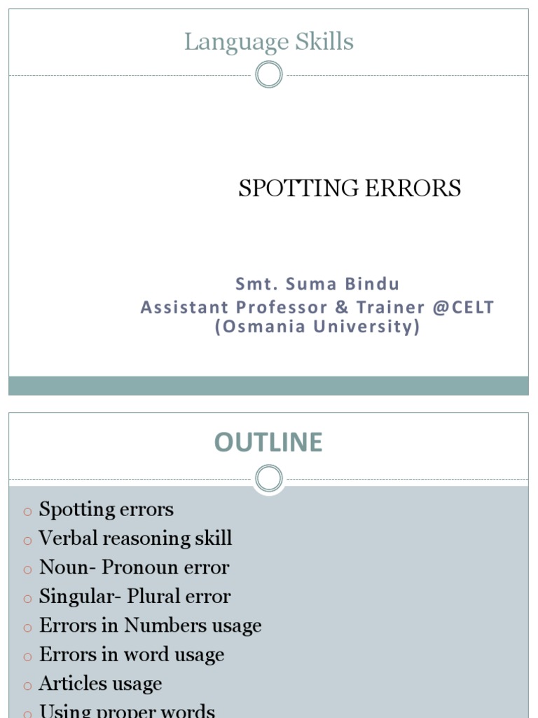 04.02.2020, 4. SMT - Suma Bindu Madam, Asst - Professor and Trainer @CELT (O.U), SPOTTING ERRORS ...
