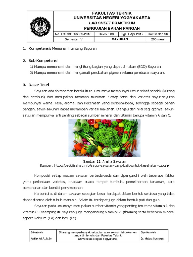 05 Labsheet UBP - Sayuran BDD Dan Ketegaran | PDF | Sains & Matematika | Teknologi & Rekayasa