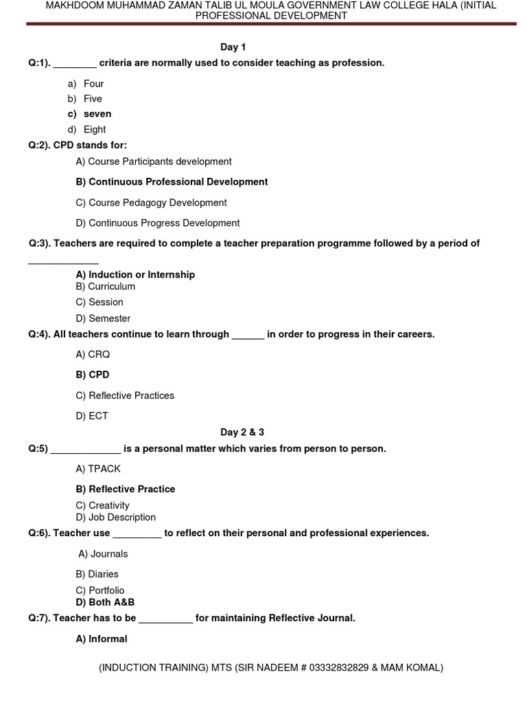Test Preparation Mcqs Induction | PDF | Teachers | Lesson Plan Test Preparation Mcqs Induction | PDF | Teachers | Lesson Plan