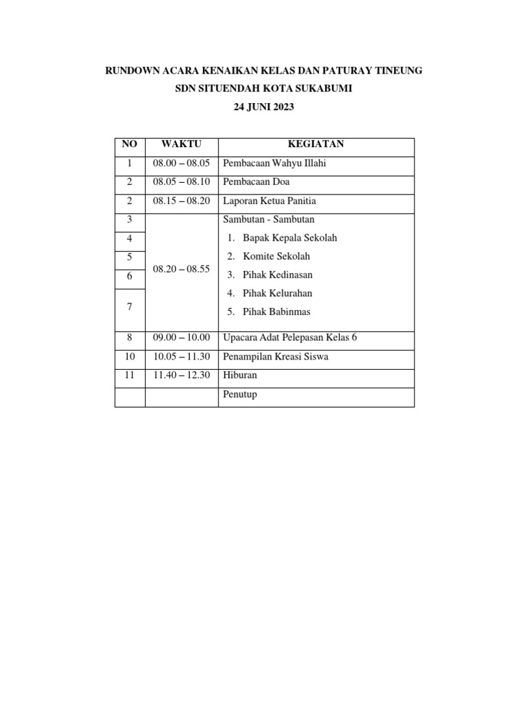 Rundown Acara Kenaikan Kelas Dan Paturay Tineung (Undangan) | PDF