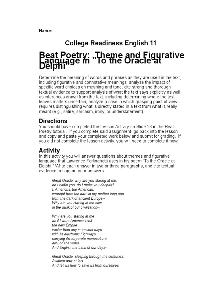 Beat Poetry Lesson Activity | PDF | Poetry