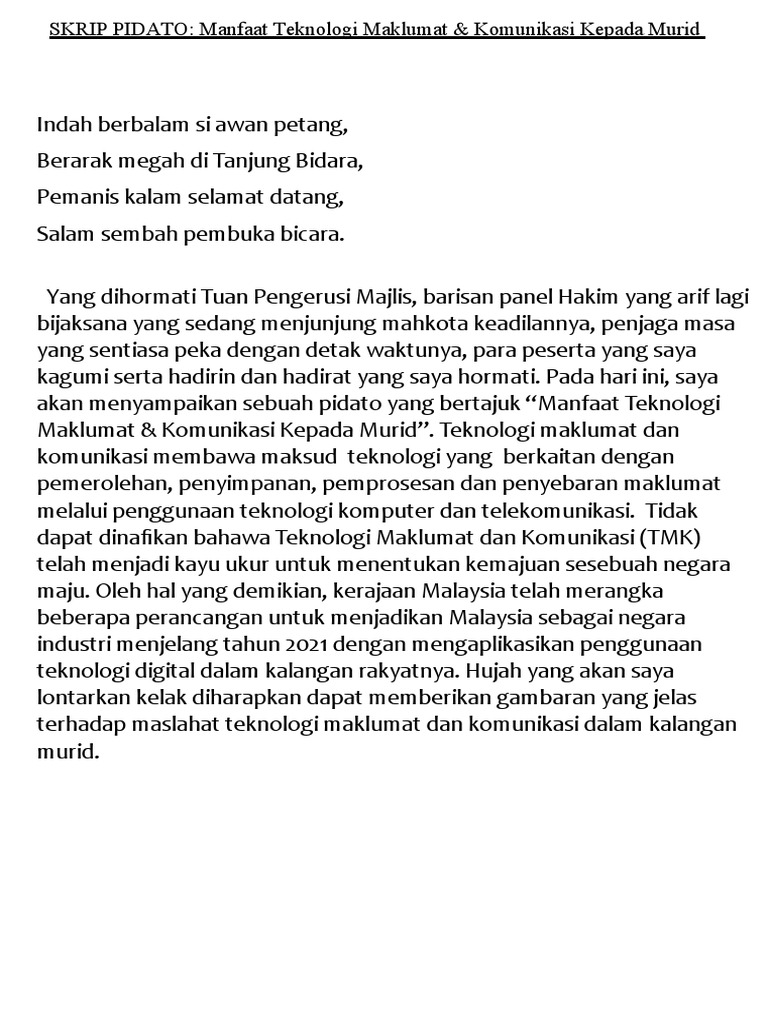 Teknologi - Skrip Pidato 2021 | PDF
